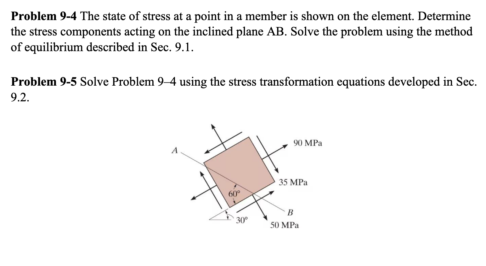 Solved Problem 9-4 ﻿The state of stress at a point in a | Chegg.com