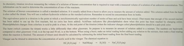 Solved In chemistry, titration involves measuring the volume | Chegg.com