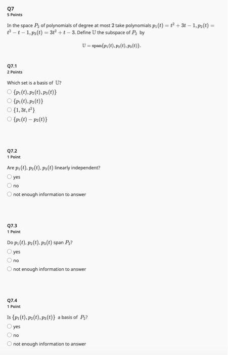 Solved In the space P2 of polynomials of degree at most 2 | Chegg.com