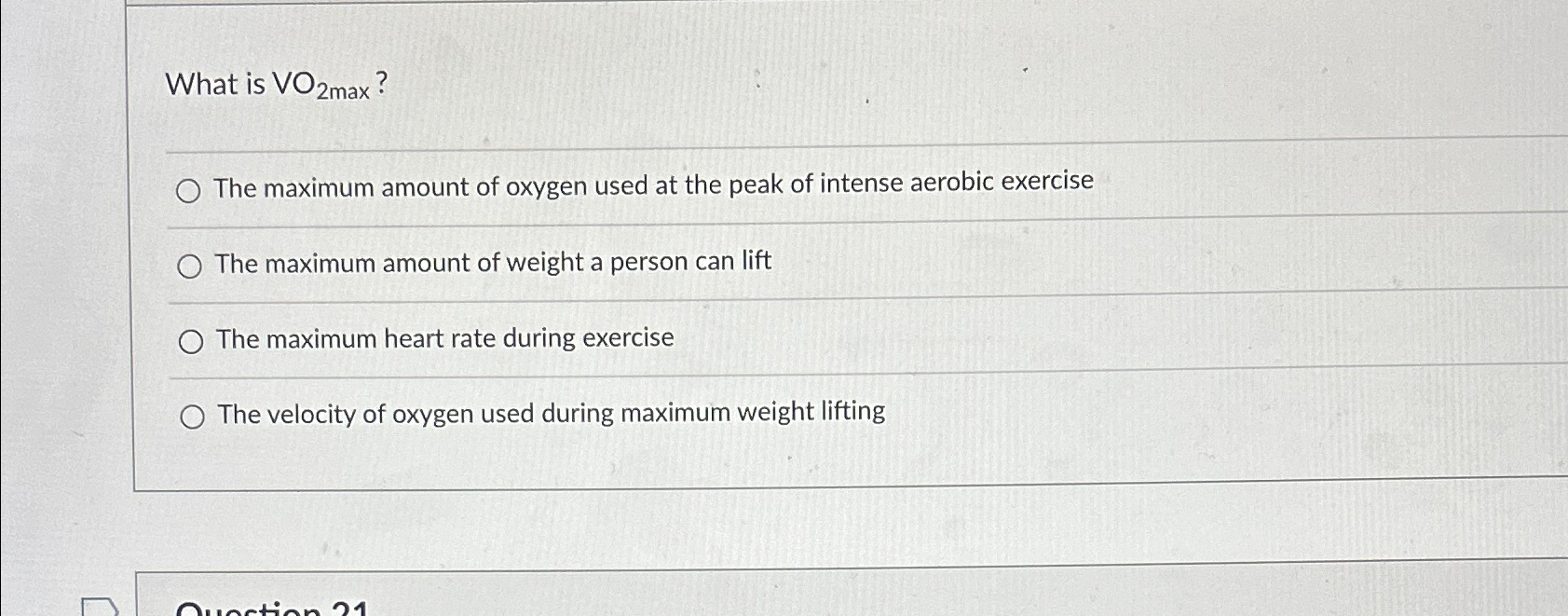 Solved What is VO2max ?The maximum amount of oxygen used at | Chegg.com