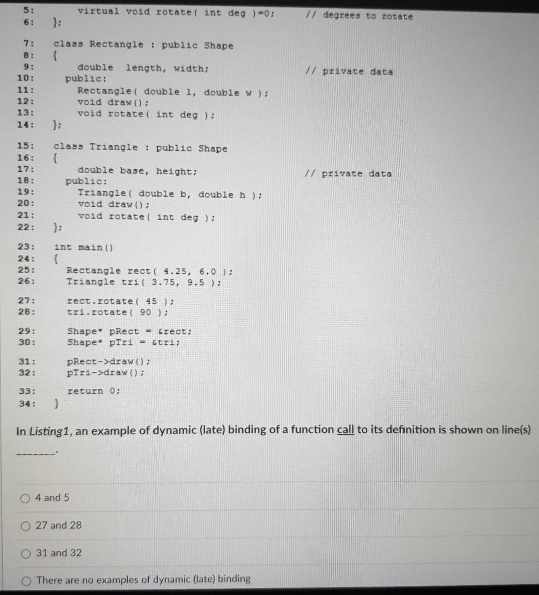 Solved Listing 1 clagg Shape 1: 2: 3: 4: 5: 6: public: | Chegg.com