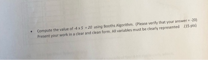 Solved Compute the value of 4 x 5 = 20 using Booths | Chegg.com