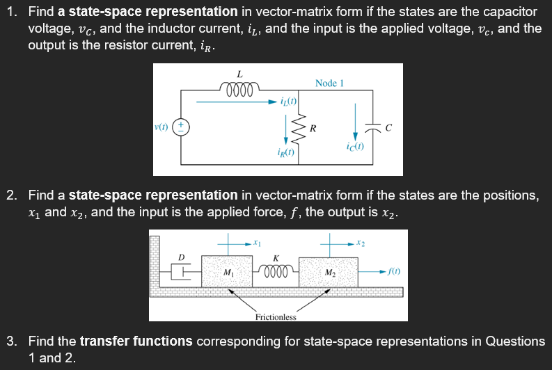 Solved Find a state-space representation in vector-matrix | Chegg.com