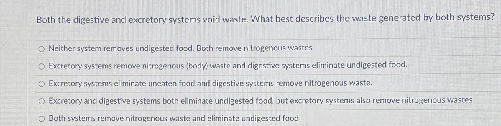 Solved Both the digestive and excretory systems void waste. | Chegg.com