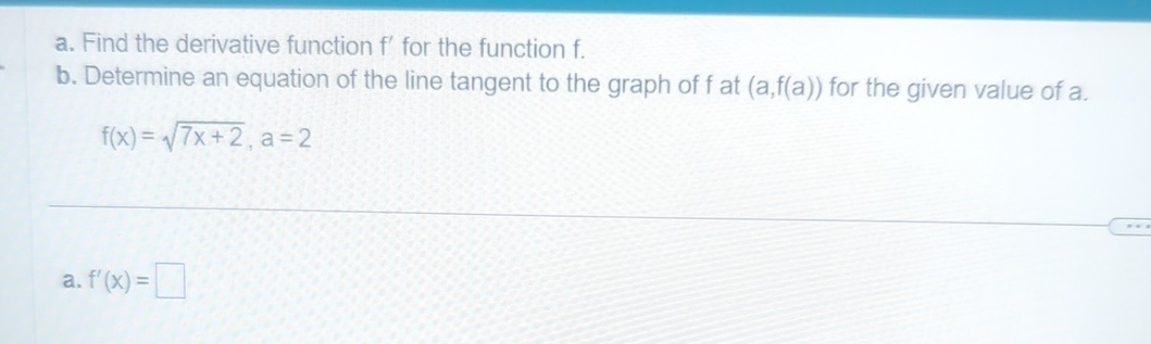 Solved a. ﻿Find the derivative function f' ﻿for the function | Chegg.com