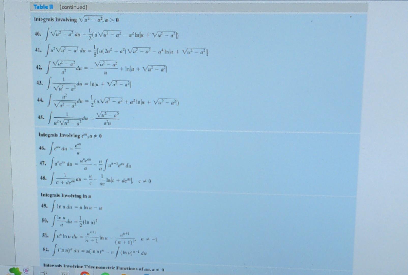 Solved Find indefinite integral by Using talde II | Chegg.com