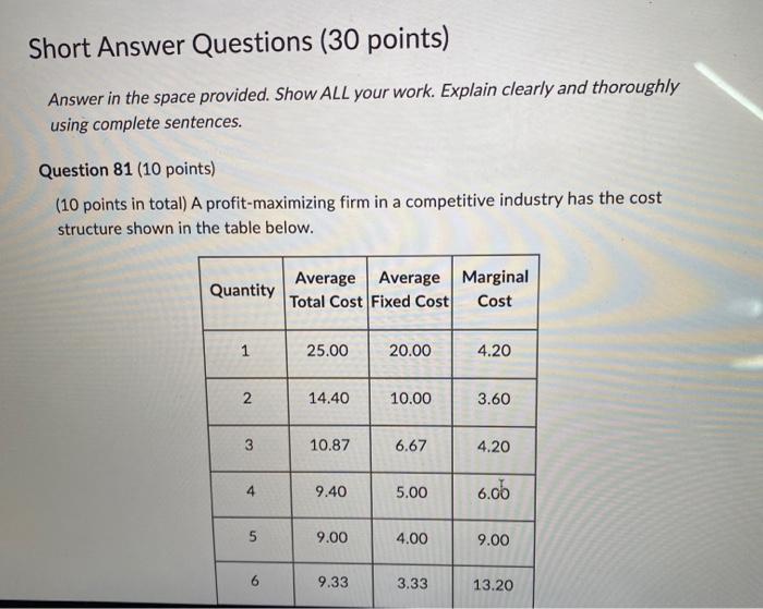 Solved Short Answer Questions (30 points) Answer in the | Chegg.com
