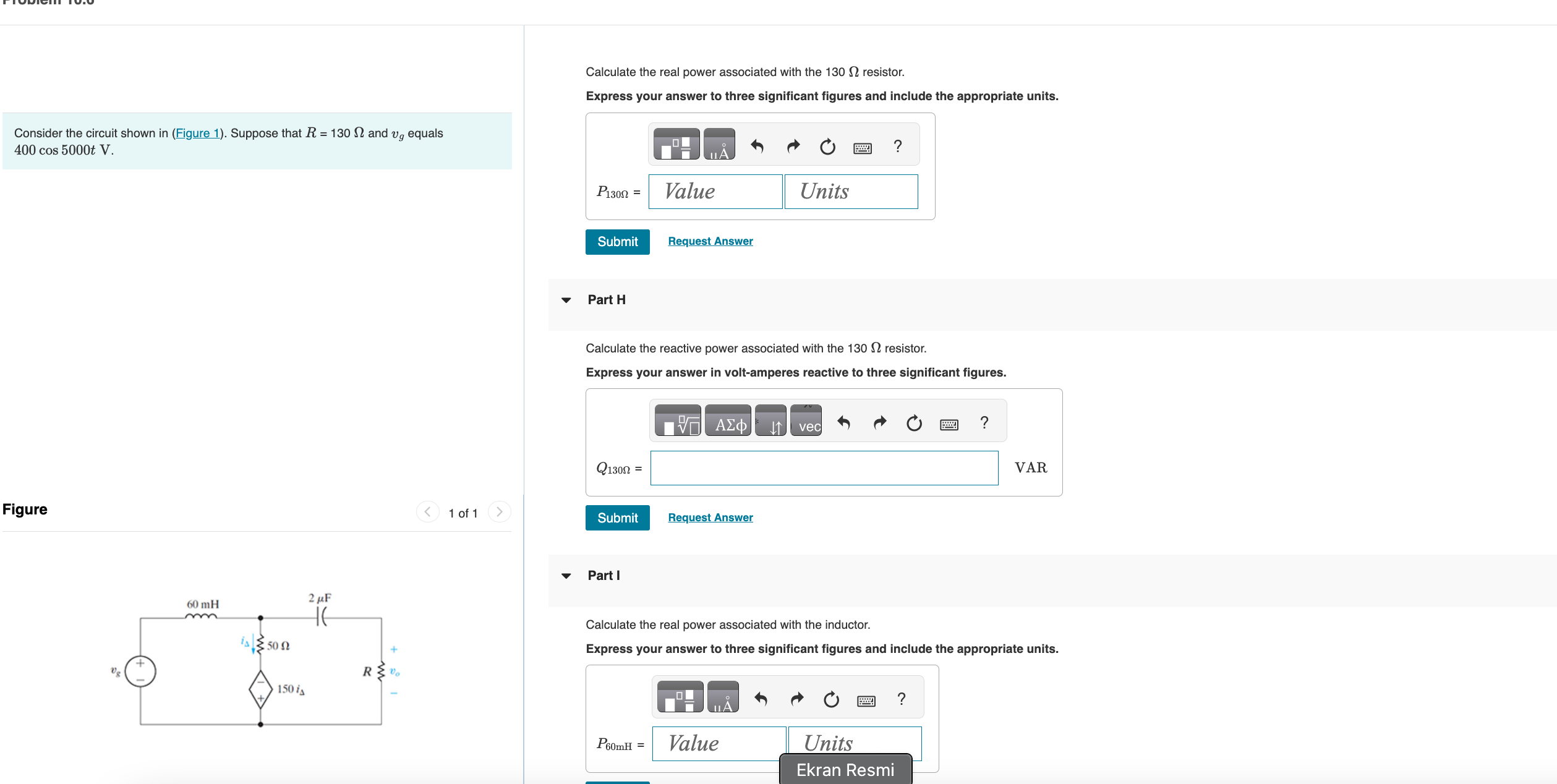 Solved Calculate the real power associated with the 130Ω | Chegg.com