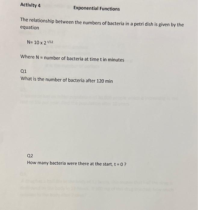 Solved Activity 4 Exponential Functions The relationship | Chegg.com