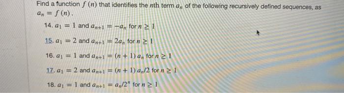 Solved Find a function f(n) that identifies the nth term an | Chegg.com