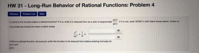 Solved HW 31 - Long-Run Behavior of Rational Functions: | Chegg.com