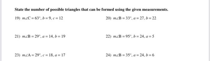 Solved State the number of possible triangles that can be | Chegg.com