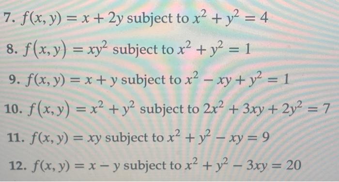 Solved 7-26. Lagrange multipliers Each function f has an | Chegg.com