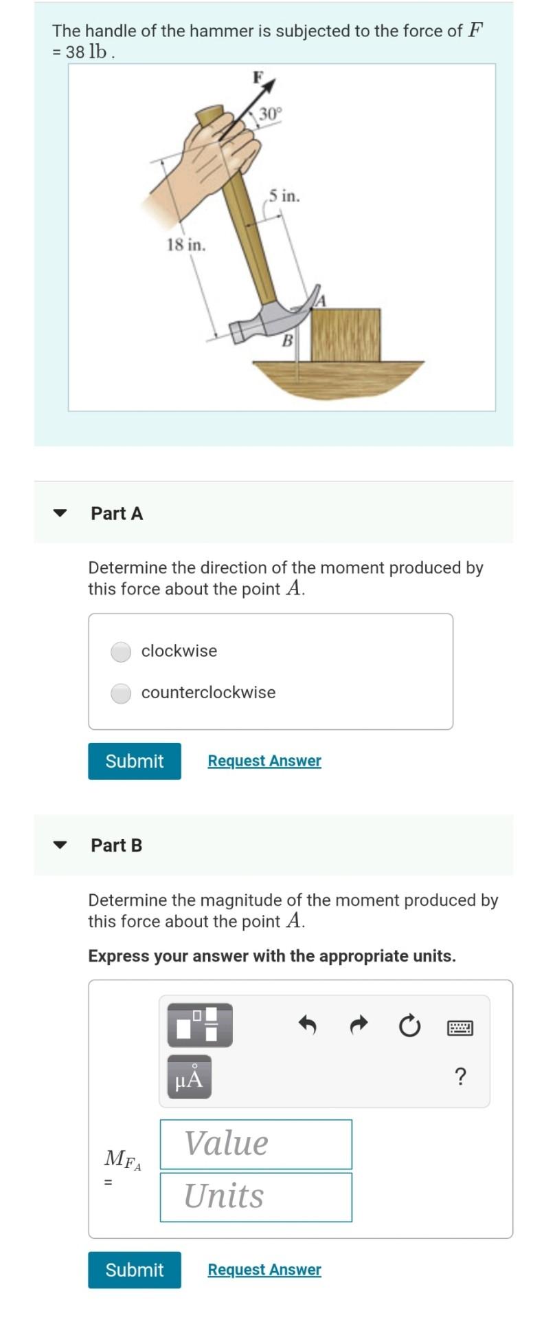 Solved The handle of the hammer is subjected to the force of | Chegg.com