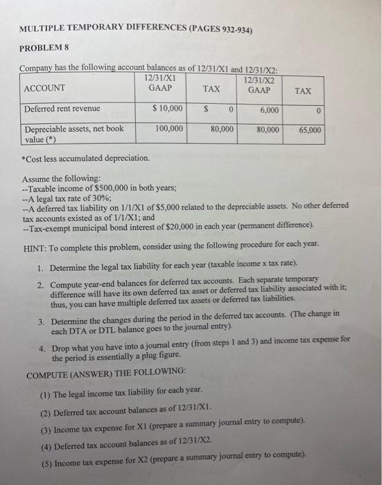 Solved MULTIPLE TEMPORARY DIFFERENCES (PAGES 932-934) | Chegg.com