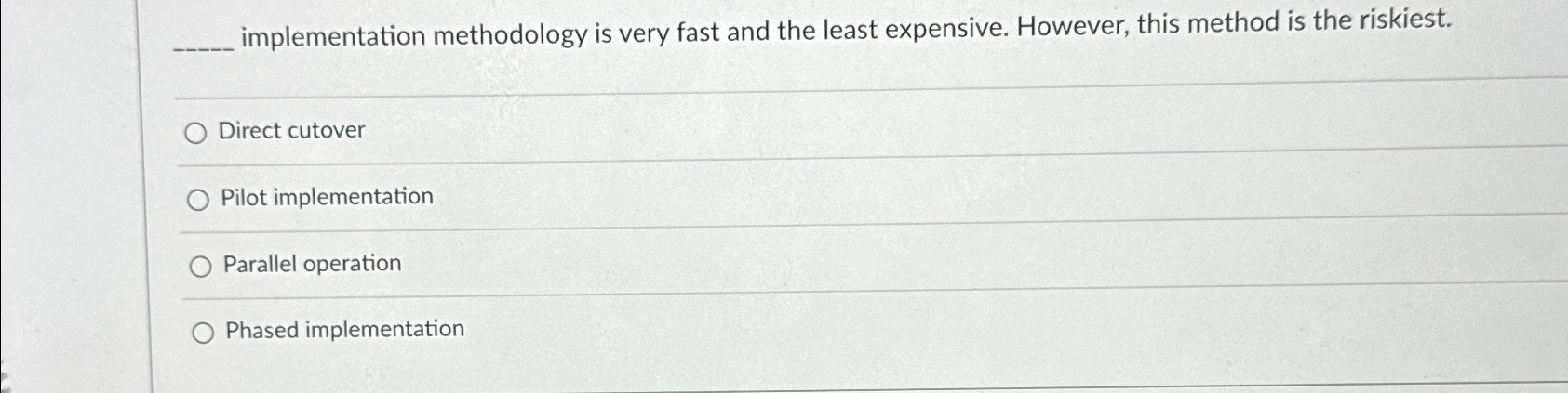 Solved implementation methodology is very fast and the least | Chegg.com