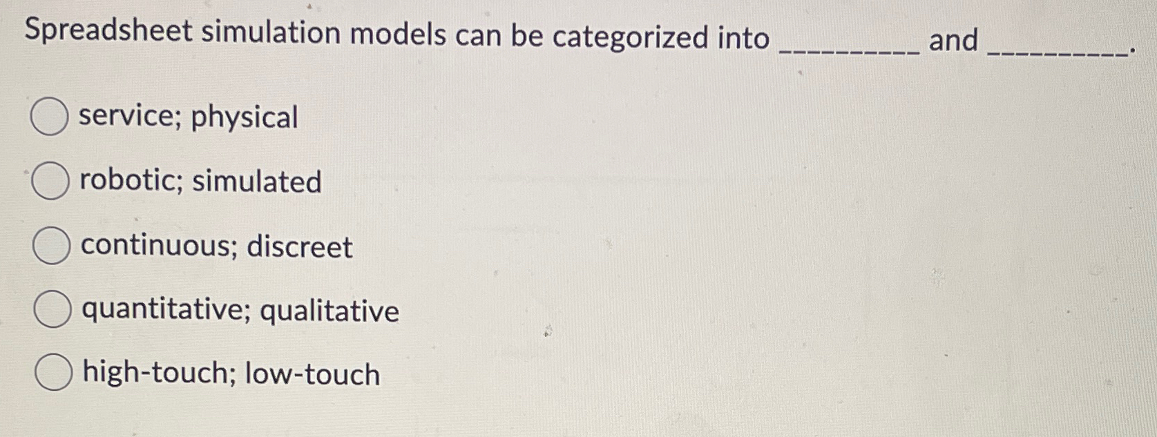 Solved Spreadsheet simulation models can be categorized into | Chegg.com