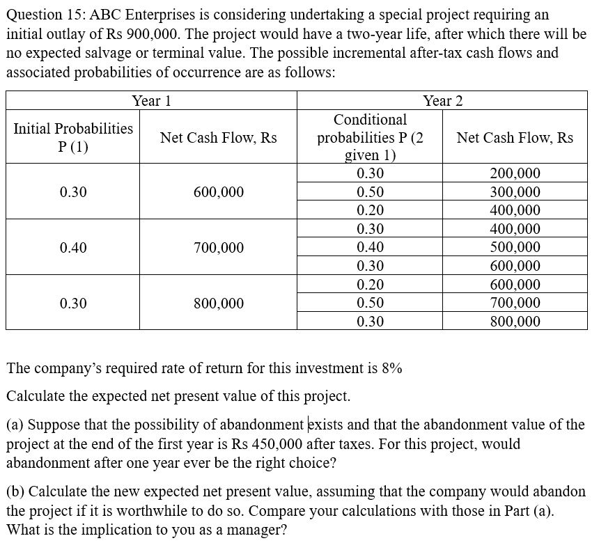 Solved Question 15: ABC Enterprises is considering | Chegg.com