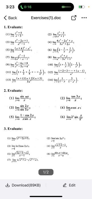 Solved 1. Evaluate: (1) limx→2x−3x2+5 (3) limx→1x2−1x2−2x+1; | Chegg.com