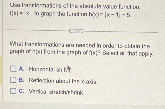 Solved Use transformations of the absolute value function, | Chegg.com