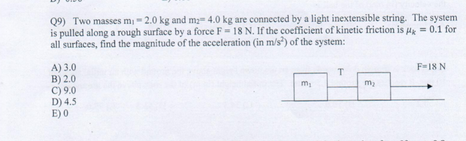 Solved Q9) Two masses m1=2.0 kg and m2=4.0 kg are connected | Chegg.com