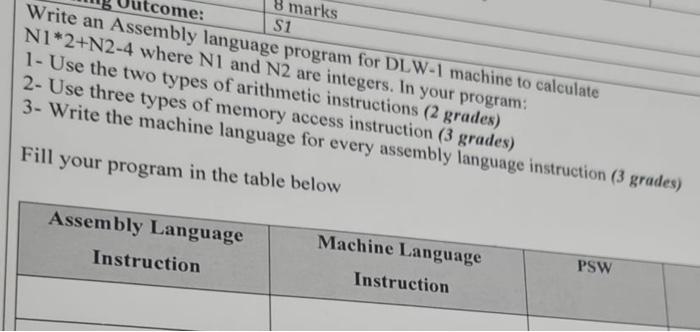 Solved Write an Assembly language program for DLW-1 machine | Chegg.com