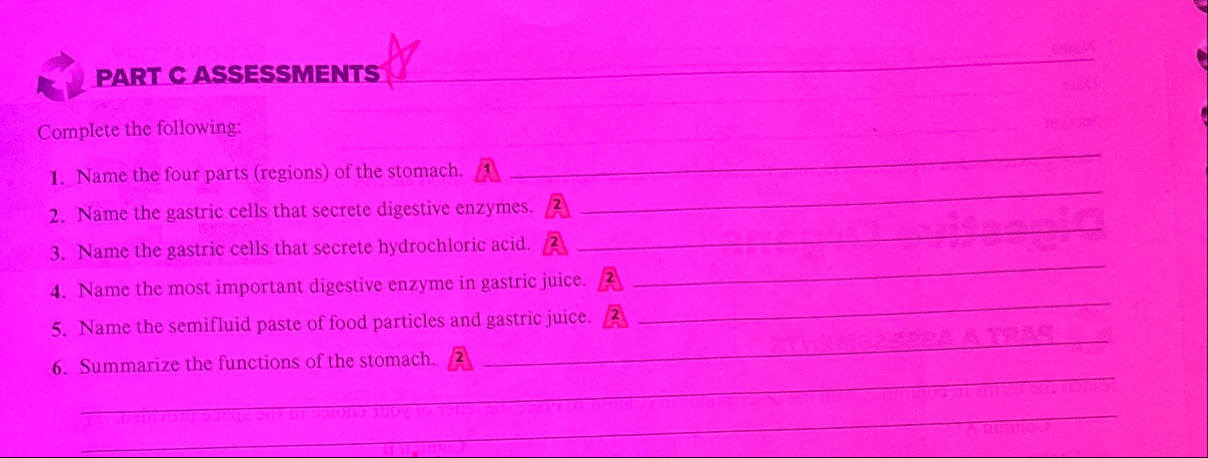 Solved PART C ASSESSMENTSComplete the following:Name the | Chegg.com