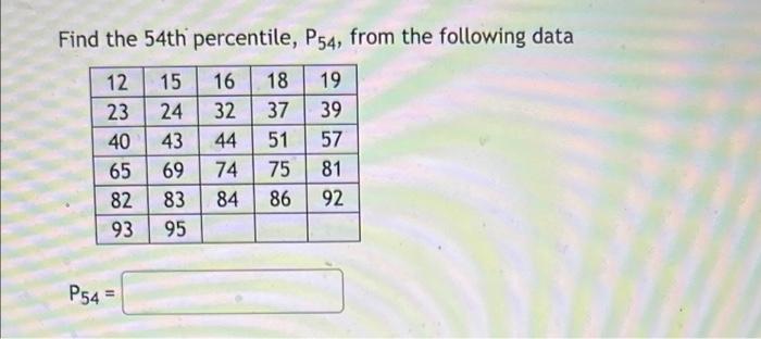 Solved Find the 54th percentile, P54, from the following | Chegg.com