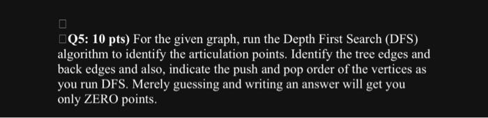 Q5: 10 pts) For the given graph, run the Depth First | Chegg.com