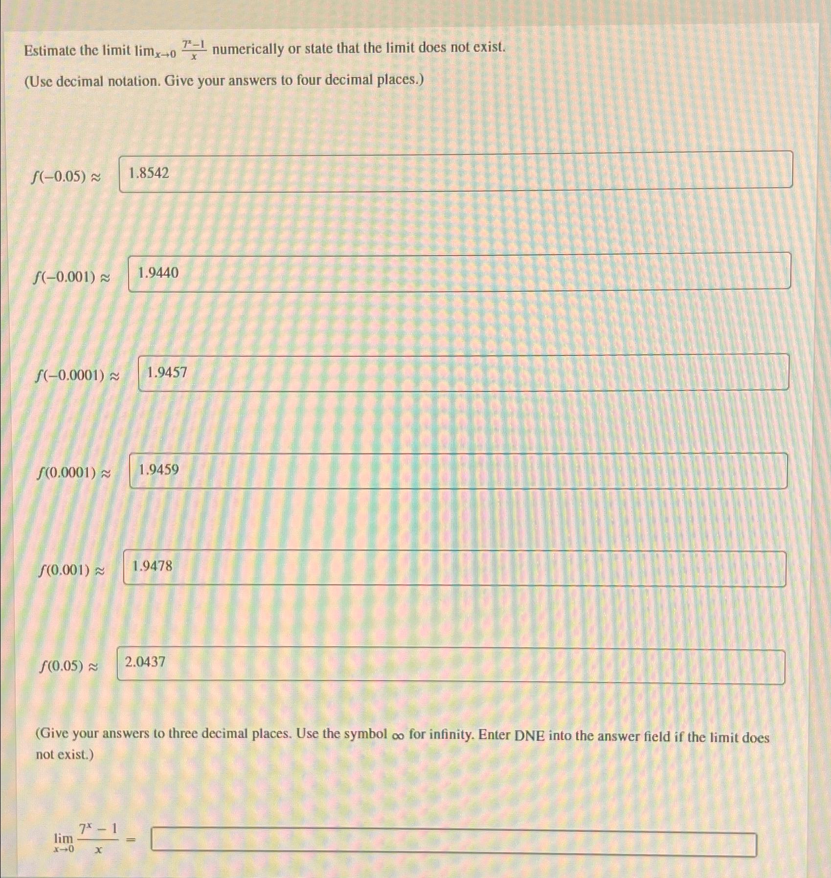 Estimate the limit limx→072-1x ﻿numerically or state | Chegg.com