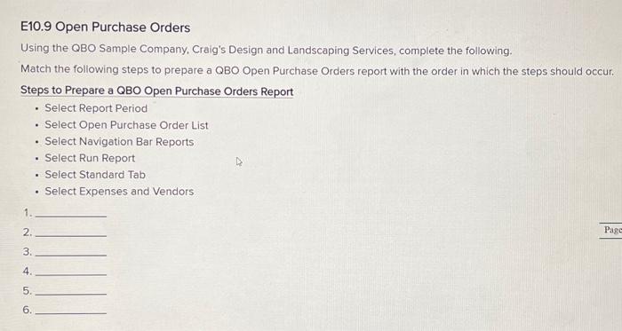 Solved . E10.9 Open Purchase Orders Using the QBO Sample | Chegg.com