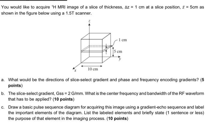 You would like to acquire 1H MRI image of a slice of | Chegg.com