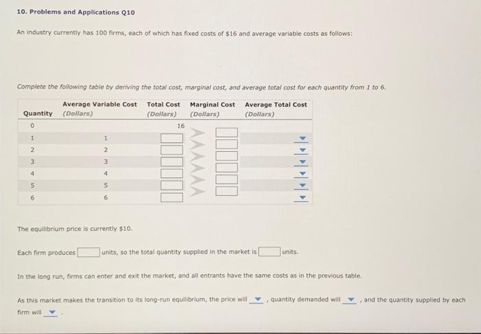 Solved 10. Problems and Applications Q10 An industry | Chegg.com