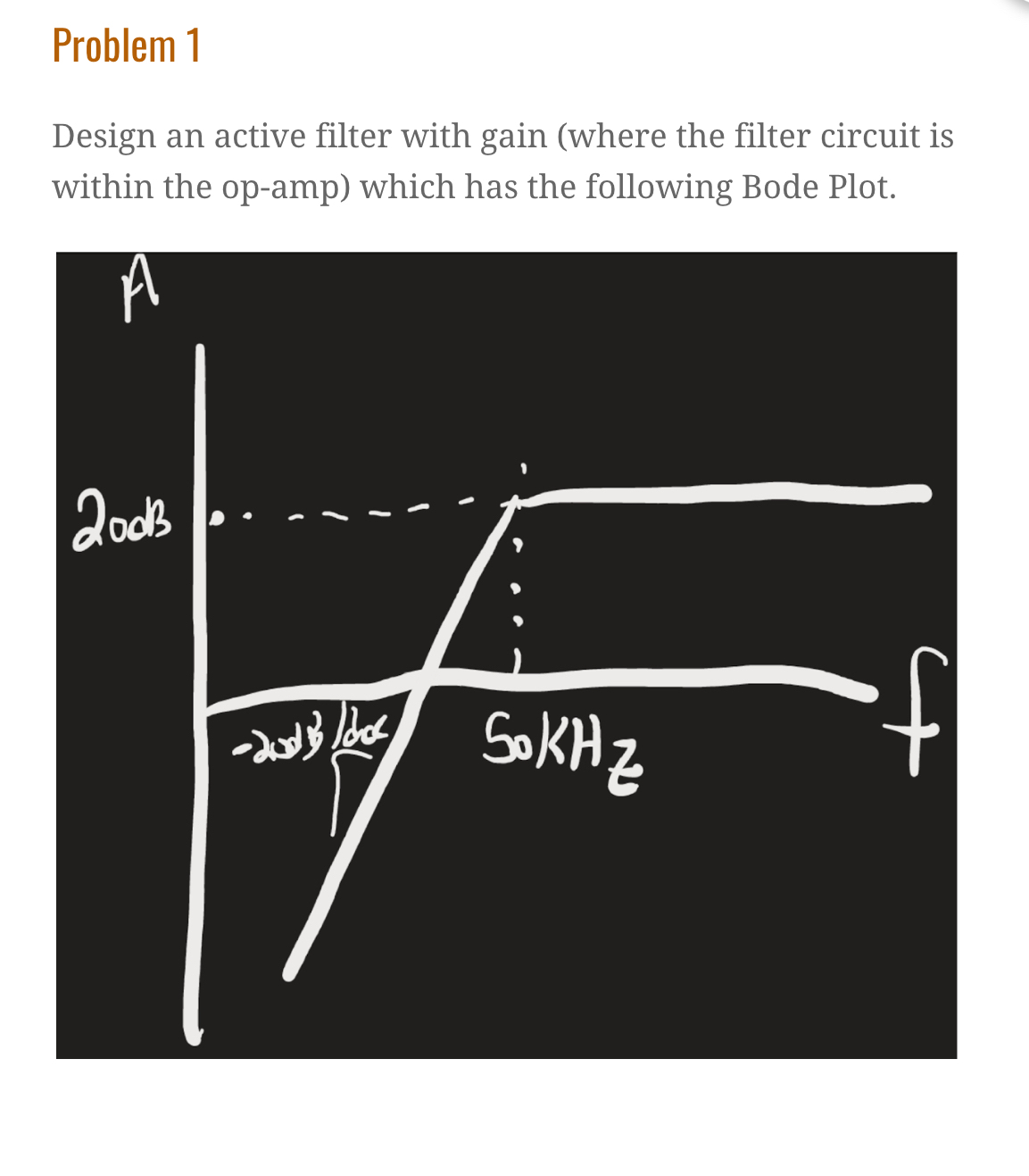 Solved Problem 1Design an active filter with gain (where the | Chegg.com