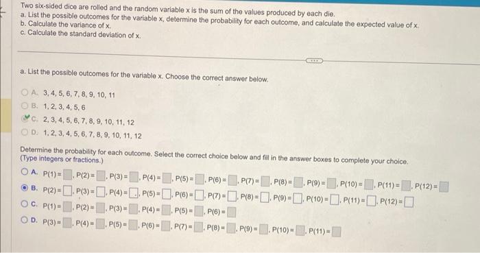 Solved Two six-sided dice are rolled and the random variable | Chegg.com