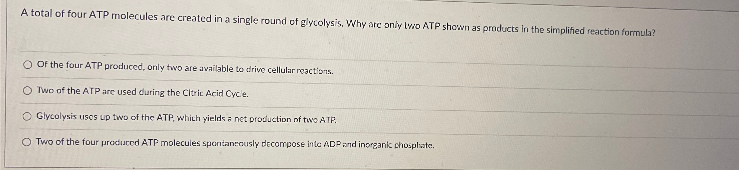 Solved A total of four ATP molecules are created in a single | Chegg.com
