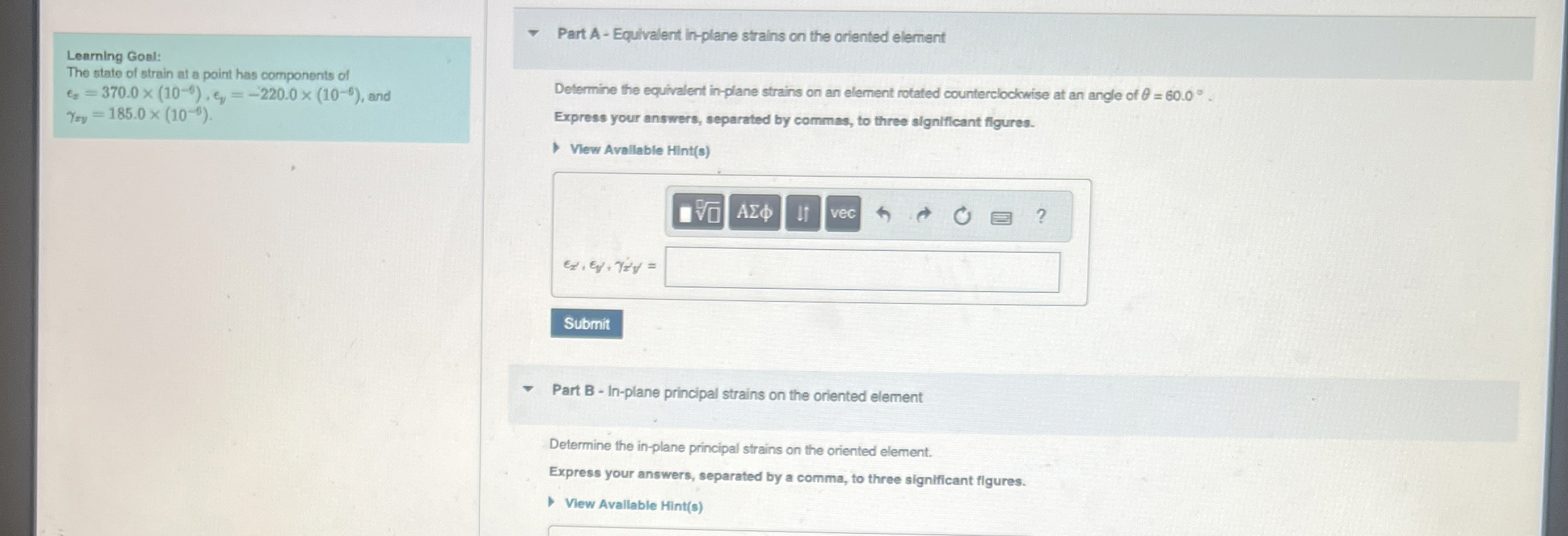 Solved Learning Goal:The state of strain at a point has | Chegg.com