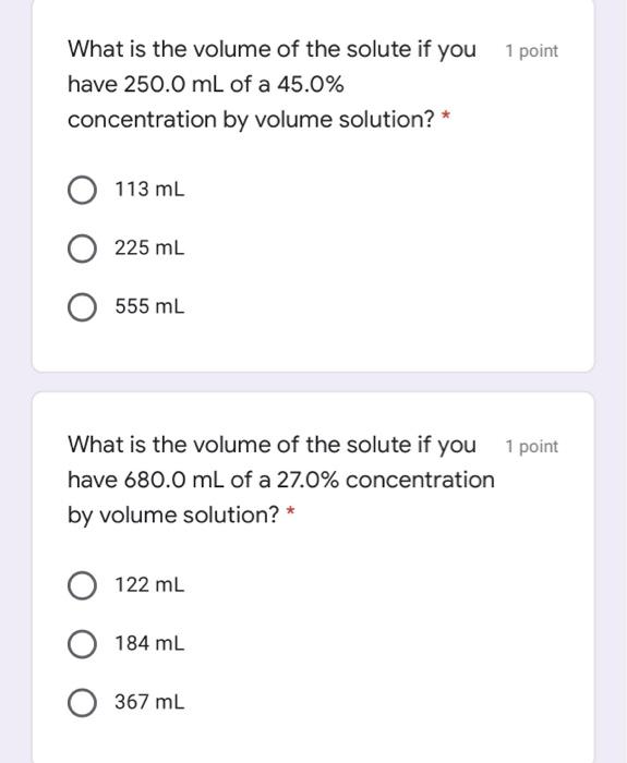 Solved 1 point What is the percent by volume concentration | Chegg.com