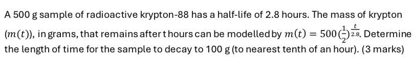 Solved A 500 ﻿g sample of radioactive krypton-88 ﻿has a | Chegg.com