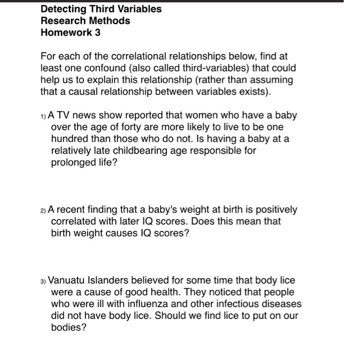 Solved Detecting Third Variables Research Methods Homework 3