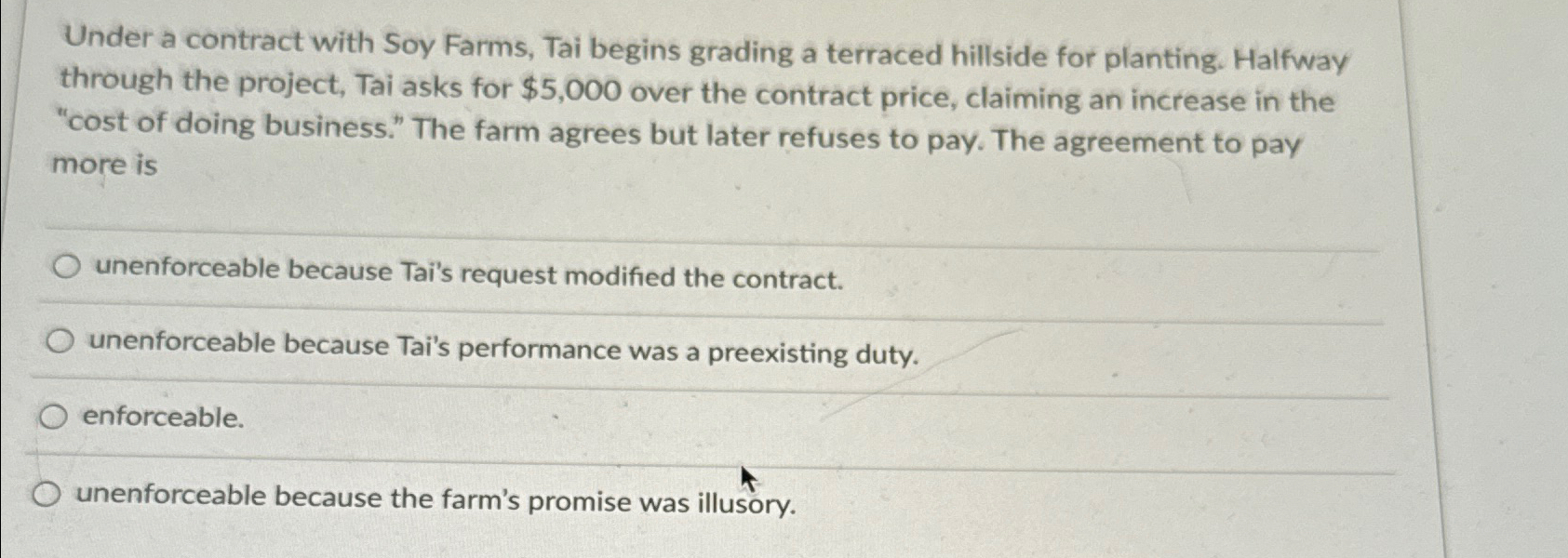 Solved Under a contract with Soy Farms, Tai begins grading a | Chegg.com