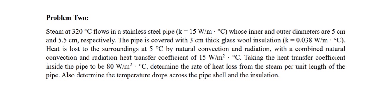Solved Problem Two:Steam at 320°C ﻿flows in a stainless | Chegg.com
