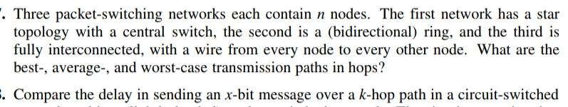 Solved Three packet-switching networks each contain n | Chegg.com