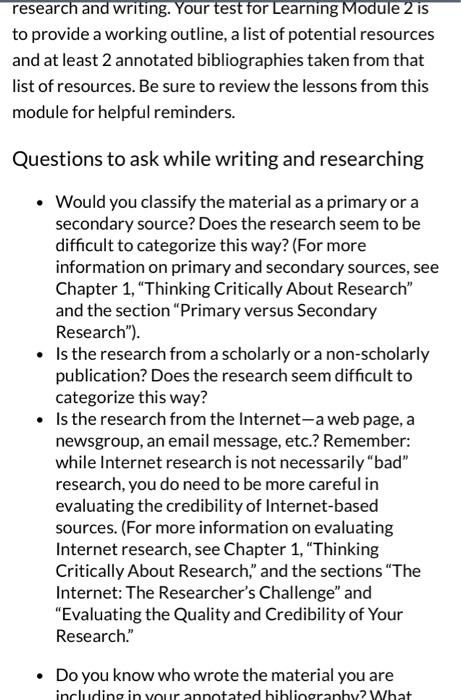 Solved research and writing. Your test for Learning Module 2 | Chegg.com