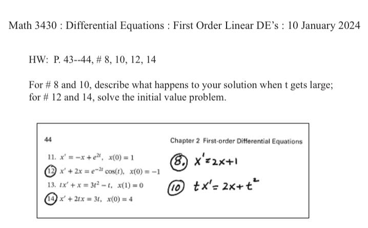 Math 3430 ﻿: Differential Equations : First Order | Chegg.com