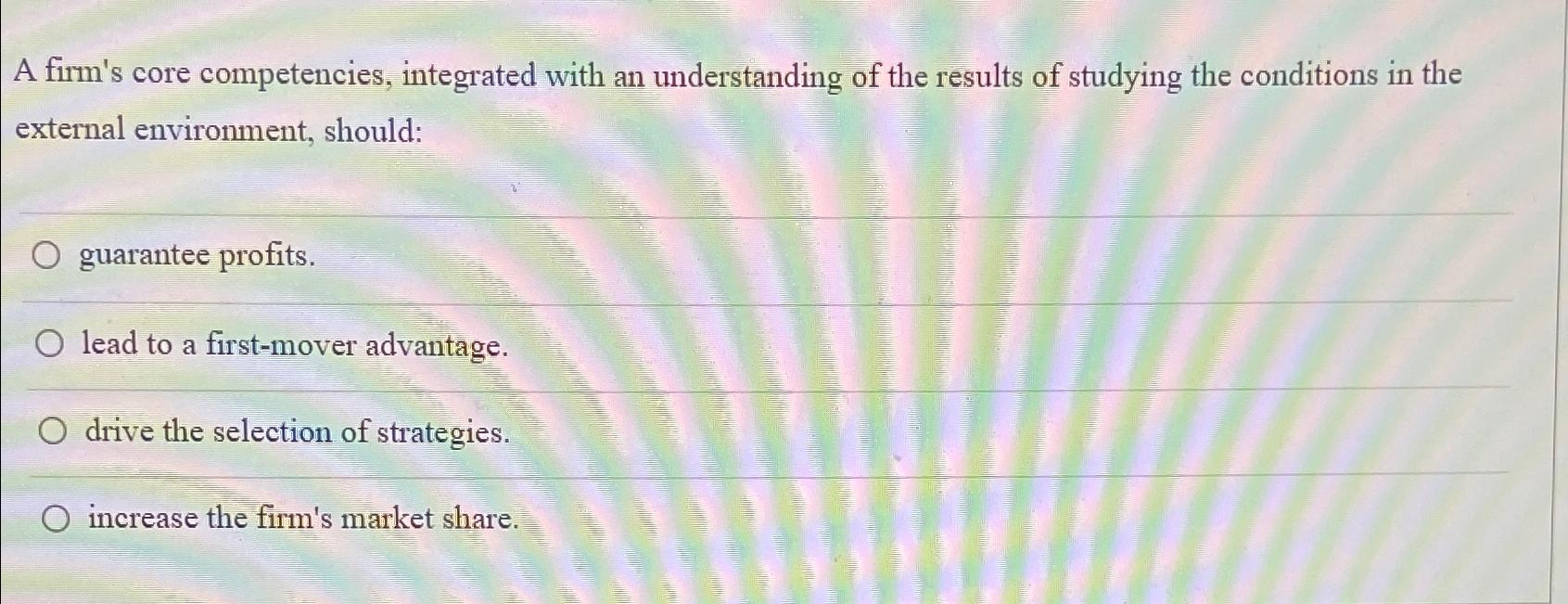 Solved A firm's core competencies, integrated with an | Chegg.com