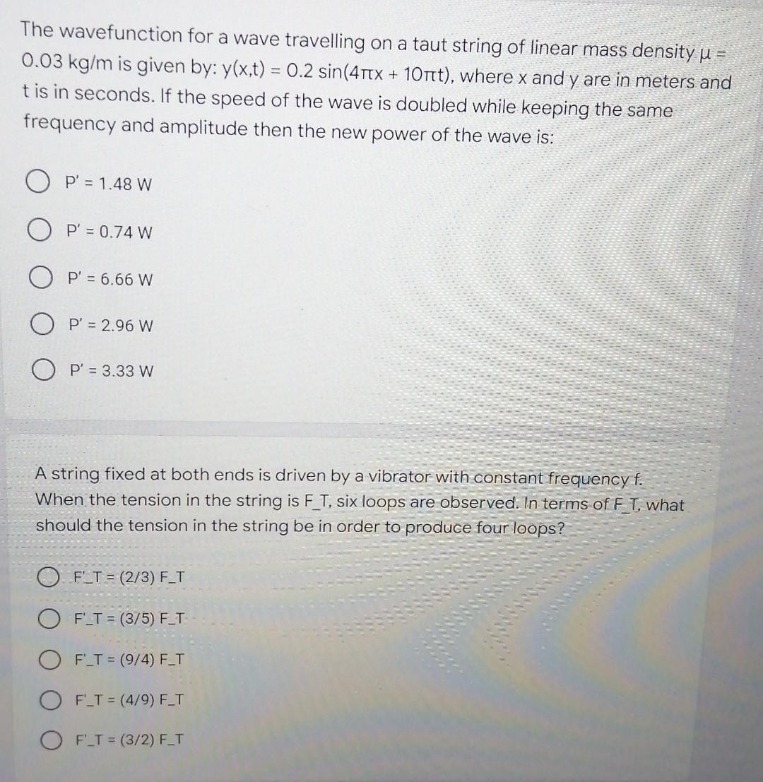 Solved The wavefunction for a wave travelling on a taut | Chegg.com