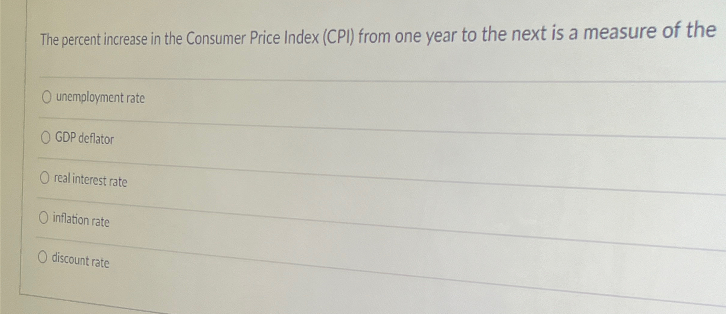 Solved The percent increase in the Consumer Price Index | Chegg.com