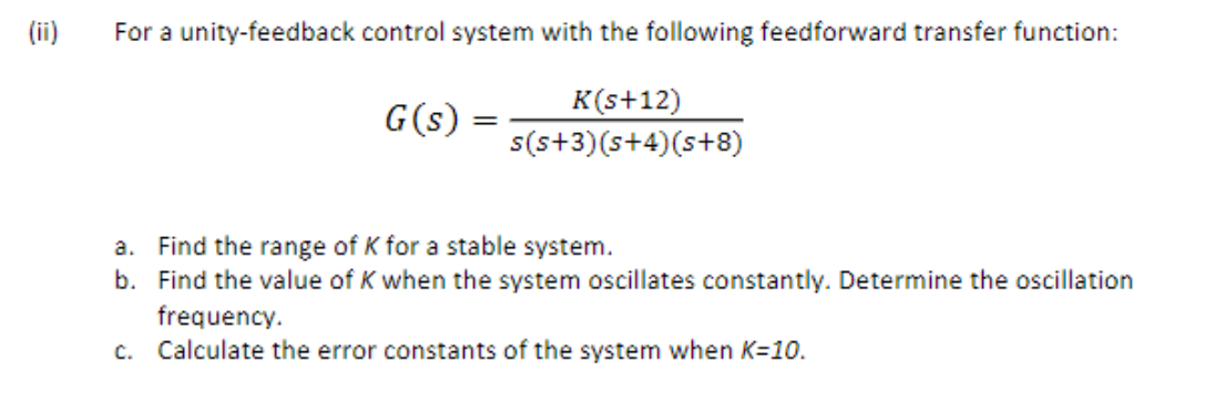 Solved (ii) ﻿For a unity-feedback control system with the | Chegg.com