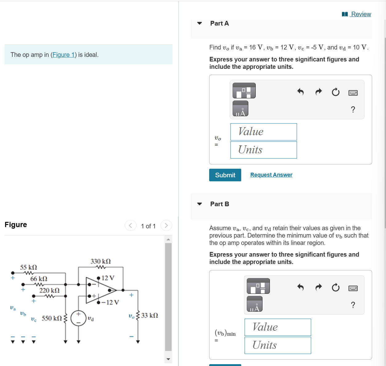 Solved Part AThe op amp in (Figure 1) ﻿is ideal.Part BAssume | Chegg.com